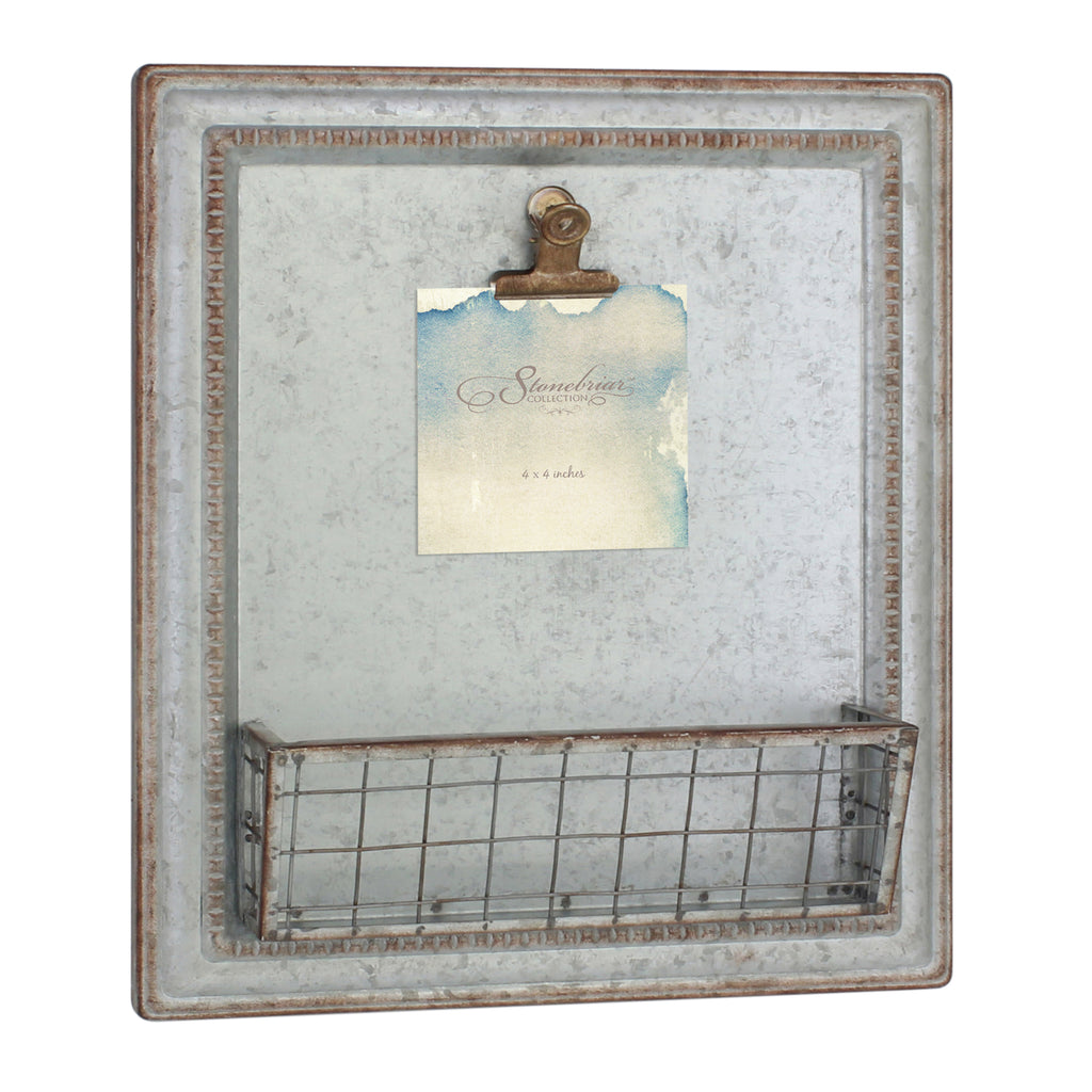 Rustic Galvanized Metal Magnetic Memo Board for Wall with Clip and Wir ...