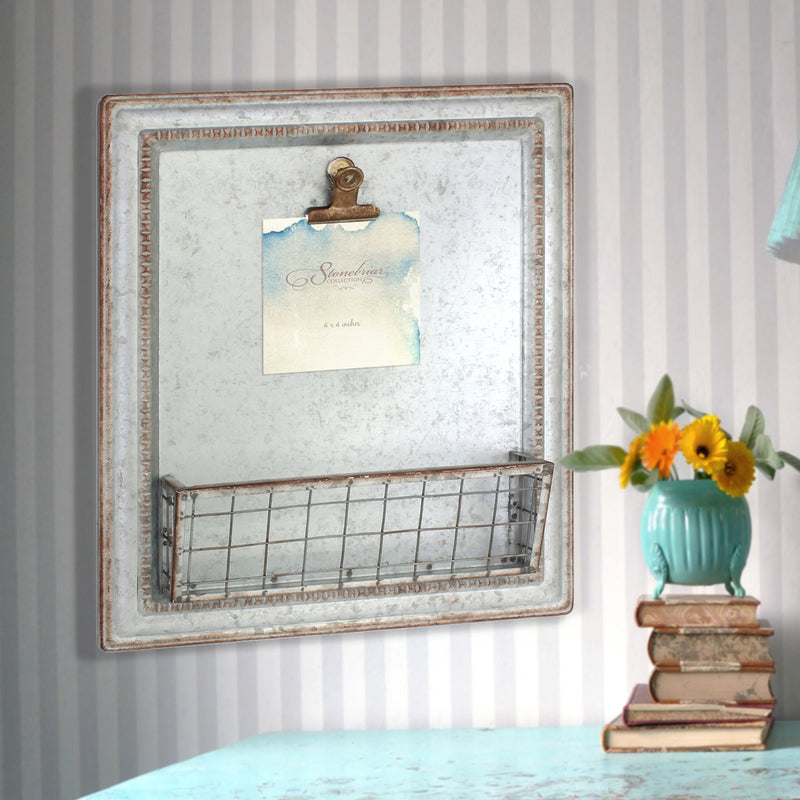 Rustic Galvanized Metal Magnetic Memo Board for Wall with Clip and Wir ...