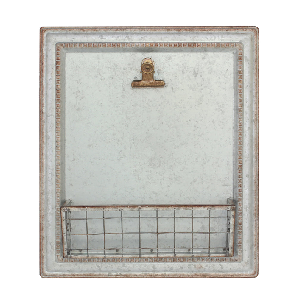 Rustic Galvanized Metal Magnetic Memo Board for Wall with Clip and Wir ...