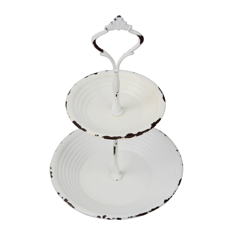 Two Tier White Metal Tray | Stonebriar Collection